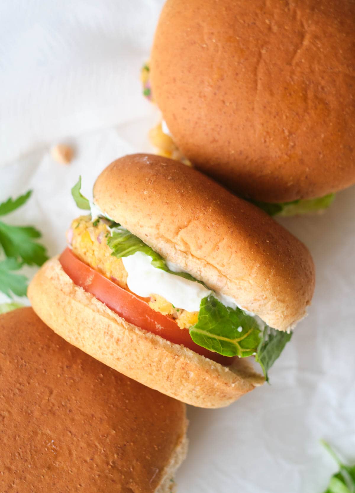 Chickpea Patties (Vegan Chickpea Burgers) with Creamy Dill Sauce